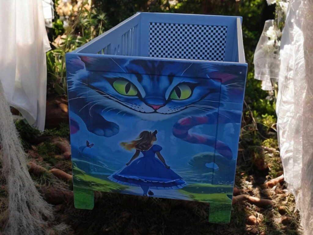 Babybett Holzbett Blau Vintage Upcycling Shabby Blue - jm-creative.dk